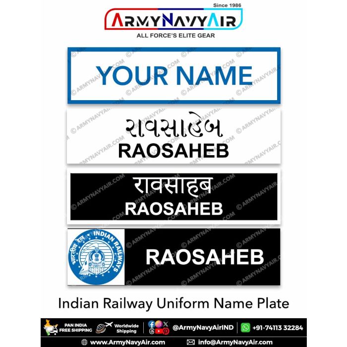 Indian Railway Uniform Name Plate (Acrylic) : ArmyNavyAir.com